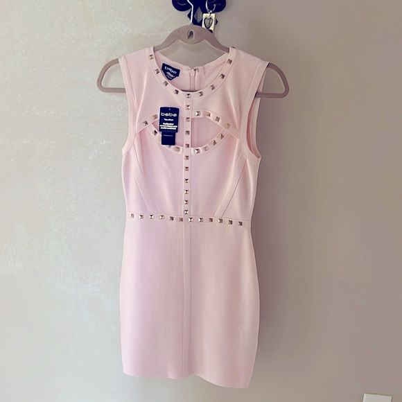 bebe | Dresses | Bebe Mini Dress Bodycon S Pastel Pink Gold Detail ...